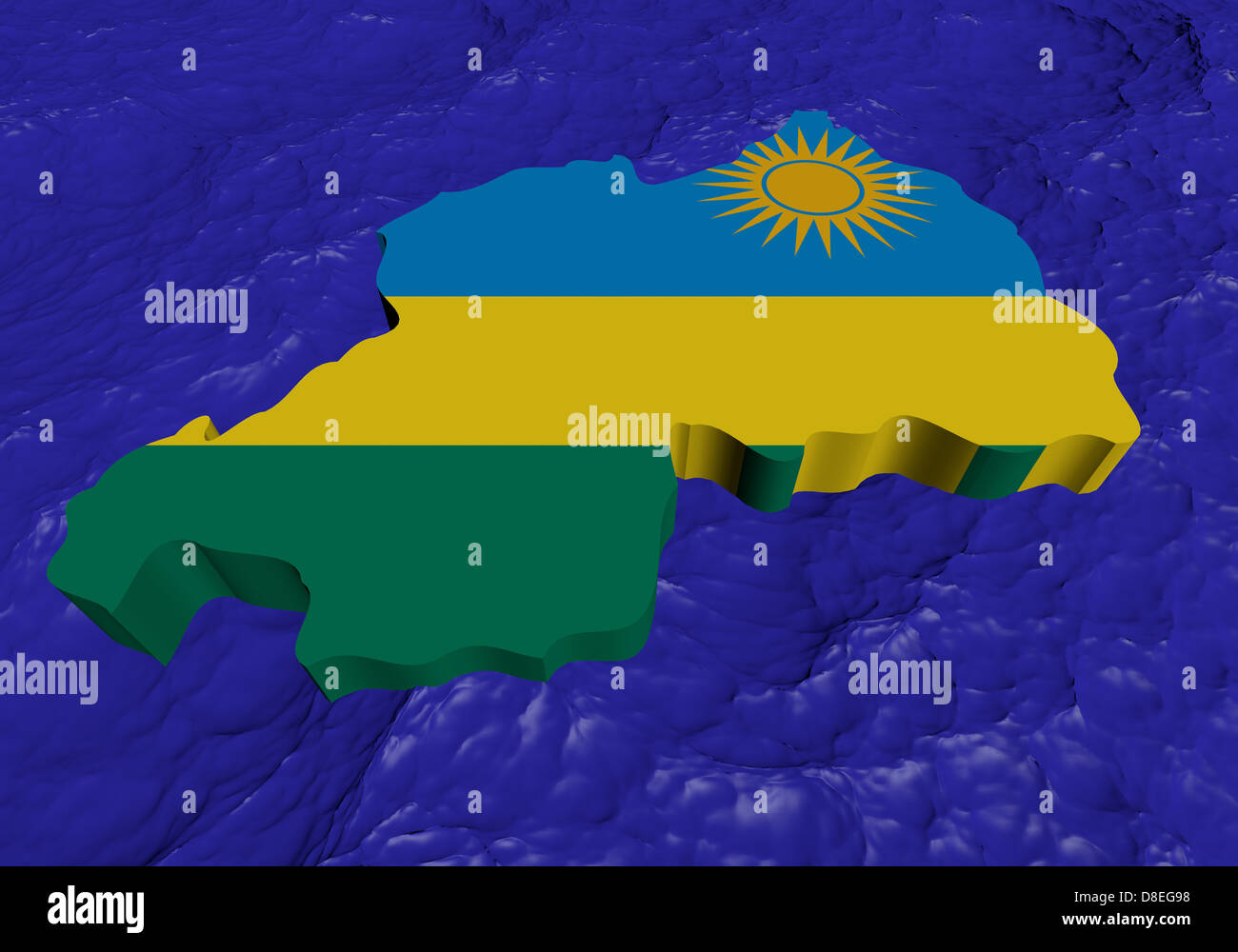 Rwanda map flag in abstract ocean illustration Stock Photo - Alamy