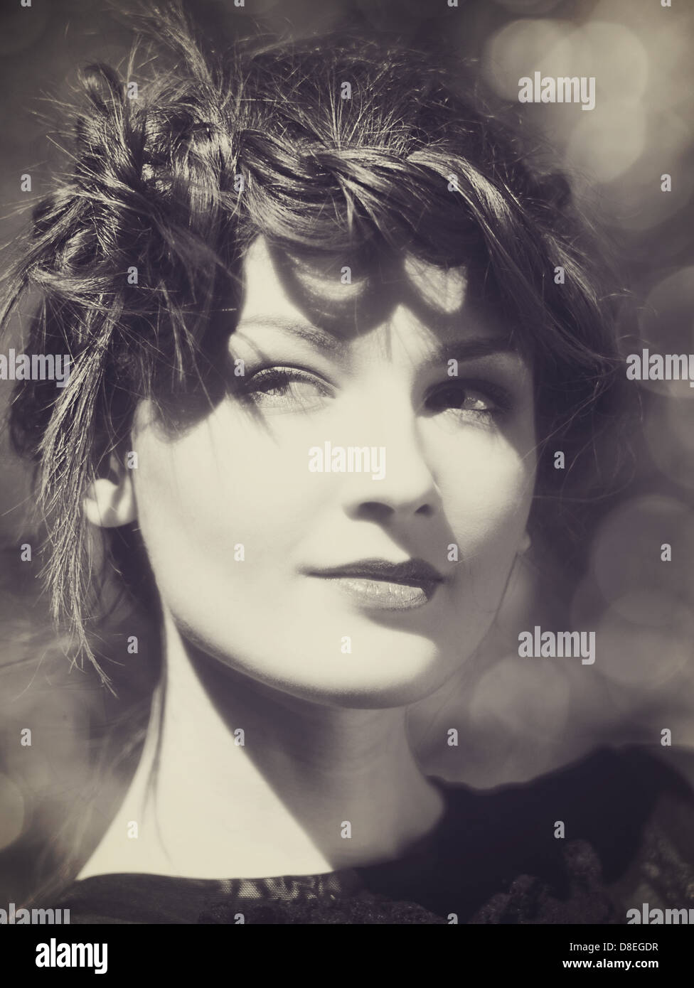 Lite sepia colorized vintage female portrait with beauty bokeh Stock ...