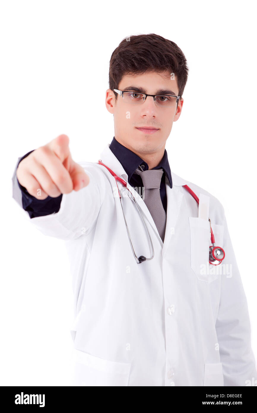 Young doctor pointing forward - selective focus on hand Stock Photo - Alamy
