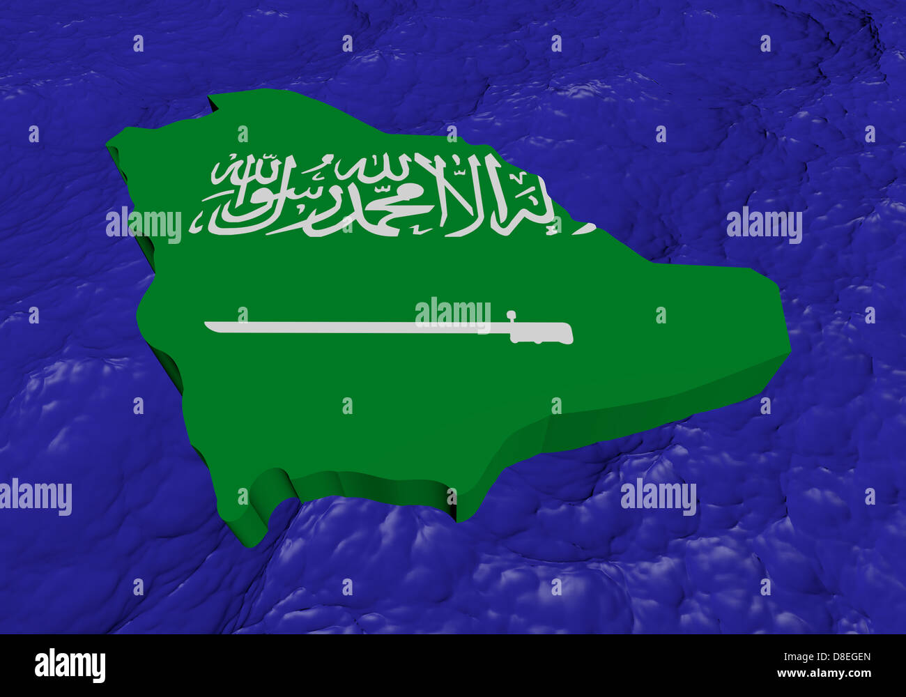 Saudi Arabia map flag in abstract ocean illustration Stock Photo - Alamy