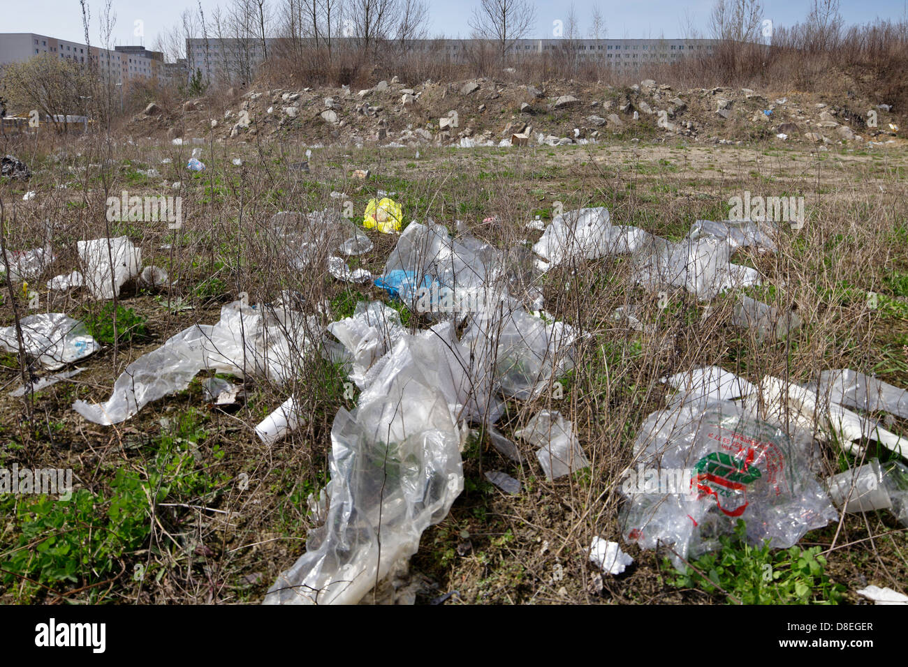 Berlin, Germany, plastic waste at a former Industriegelaende Stock ...
