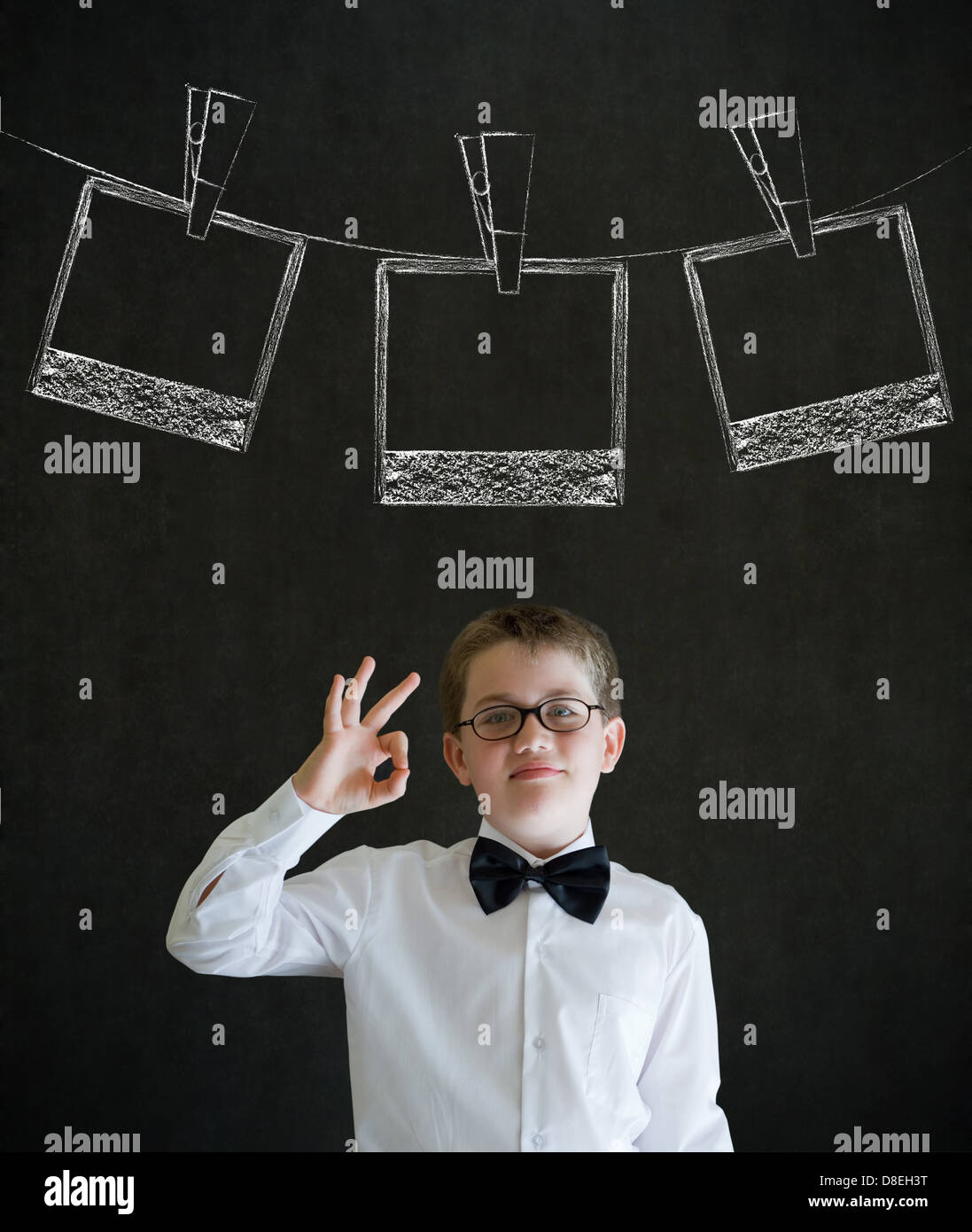 All ok or okay sign boy dressed up as business man with hanging instant ...