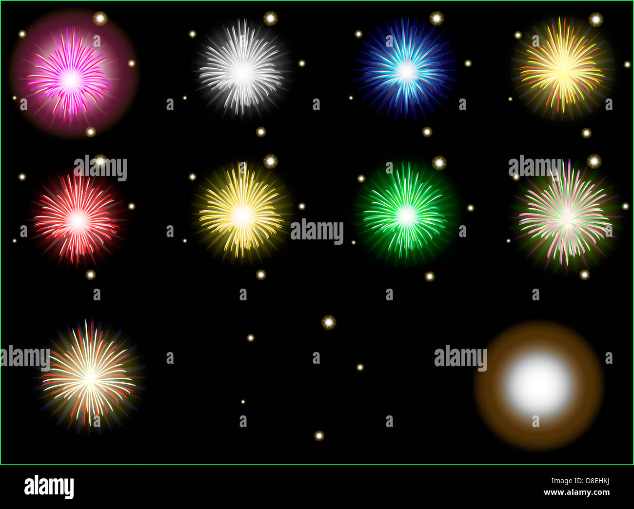 Fireworks of different colors and shiny stars around Stock Photo - Alamy