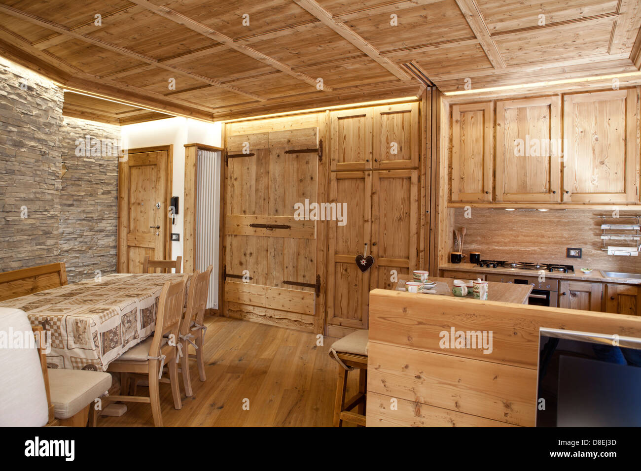 Alpine apartment indoor realized using traditional wood and stones ...