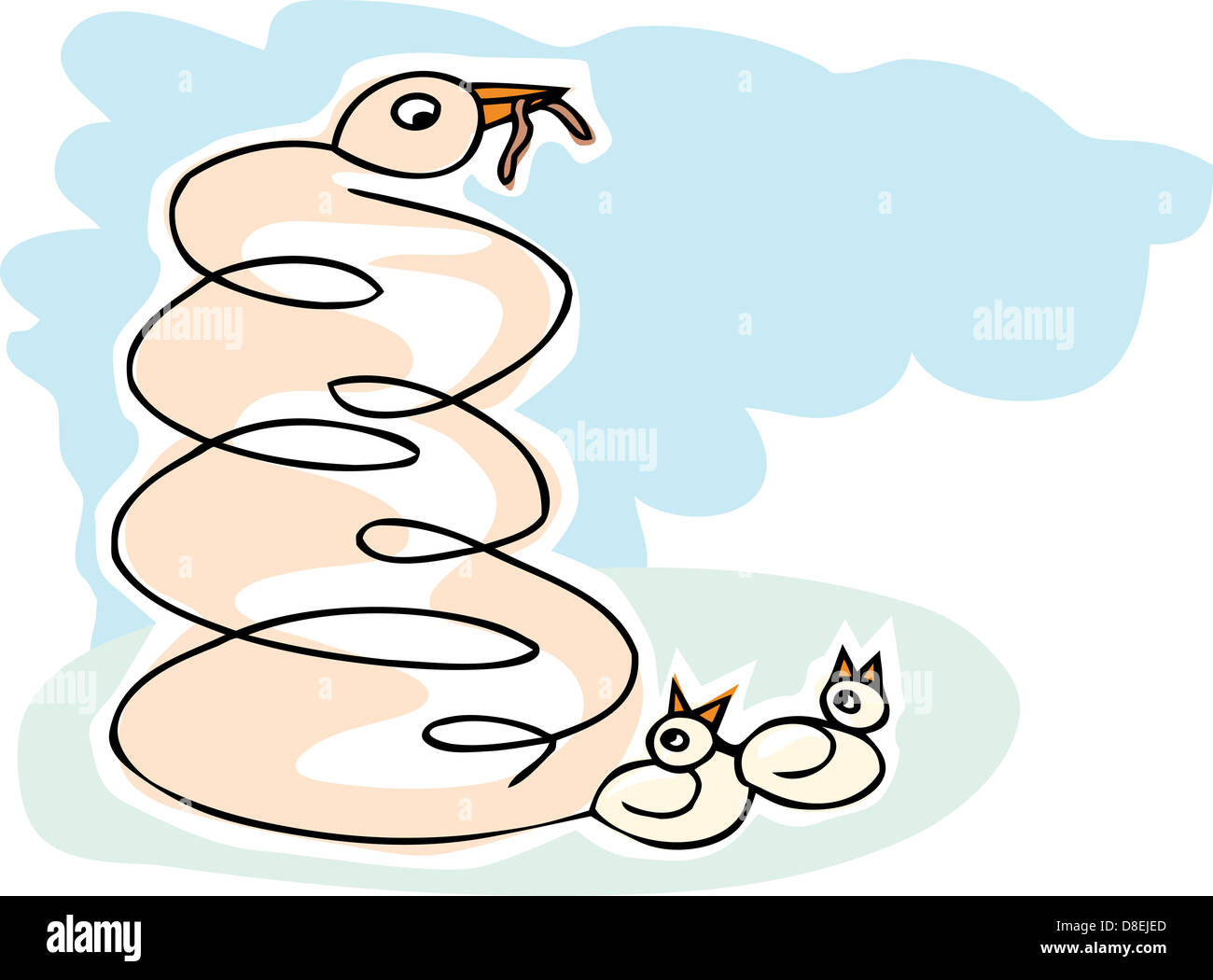 Scribble mother goose with worm and chicks Stock Photo - Alamy