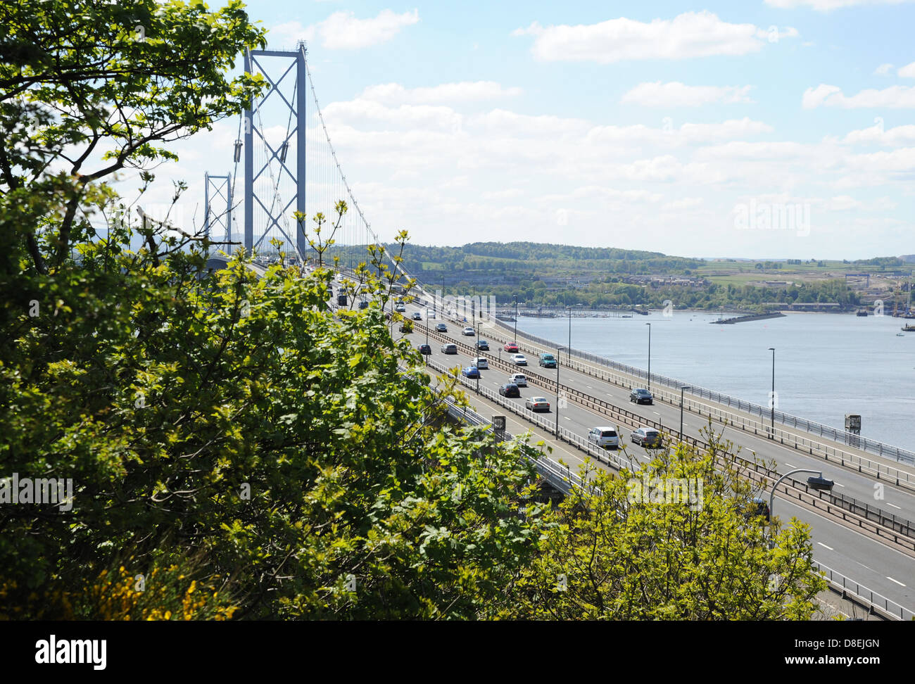 The Forth Road Bridge at the Fife end in Spring Stock Photo - Alamy