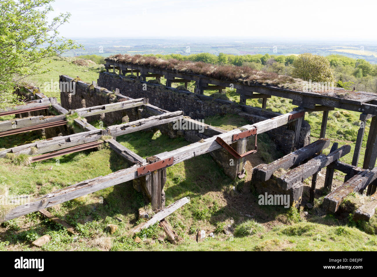 Old abandoned quarry buildings on the top of Brown Clee Hill Shropshire ...
