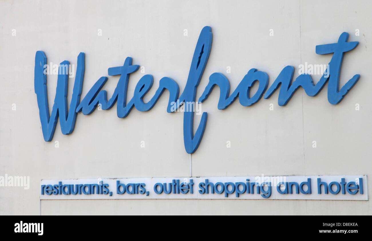 Blue Waterfront Sign At Brighton Marina Stock Photo - Alamy