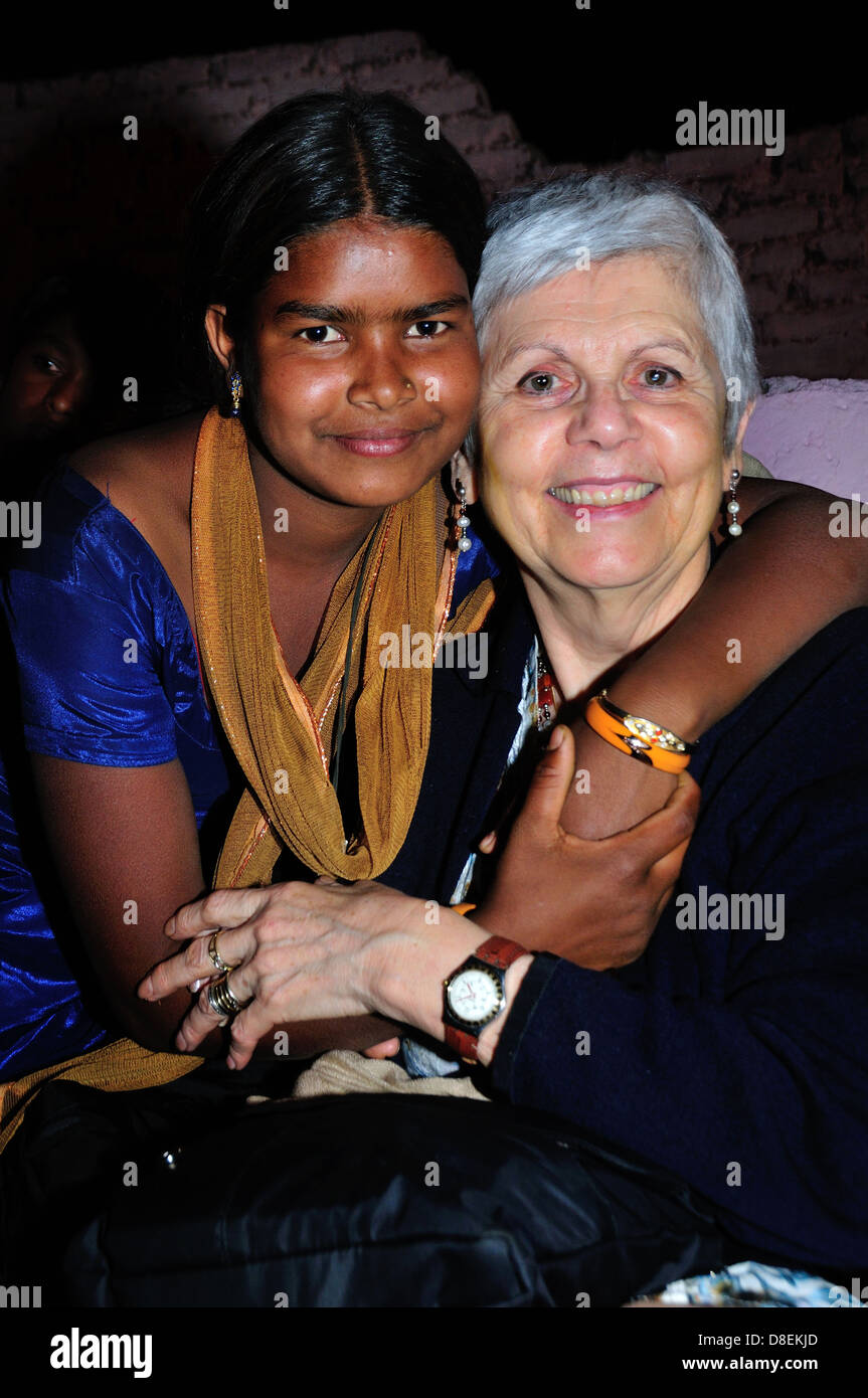 Italian lady with Indian girl Stock Photo - Alamy
