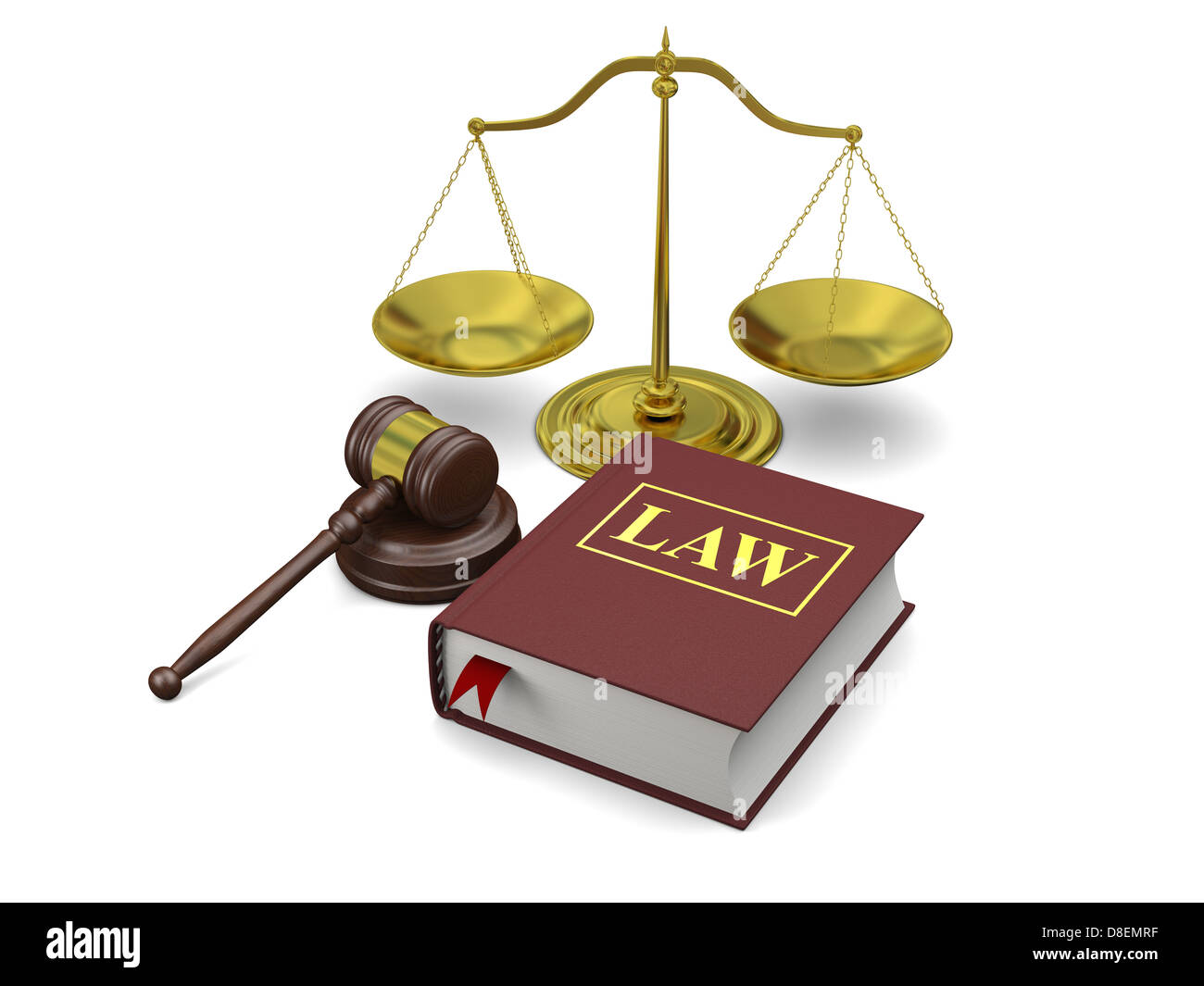 Gavel, scale and law book, isolated on white background, symbols of law ...