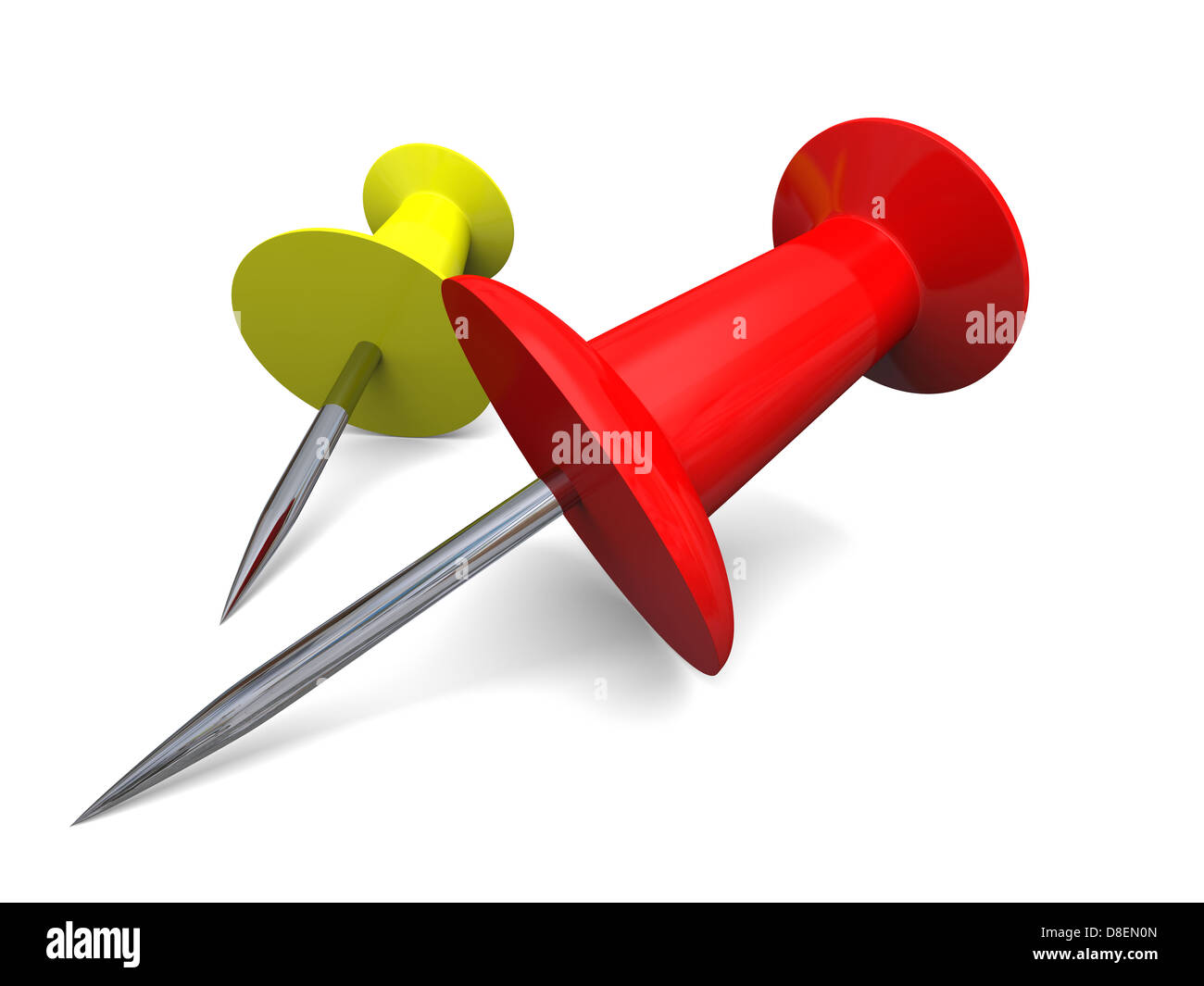 Red and yellow pins isolated on white background Stock Photo - Alamy