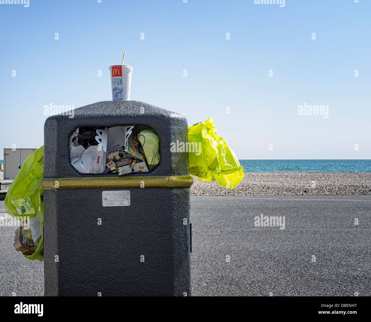 A litter bin full of fast food packaging on the Seafront, Worthing ...