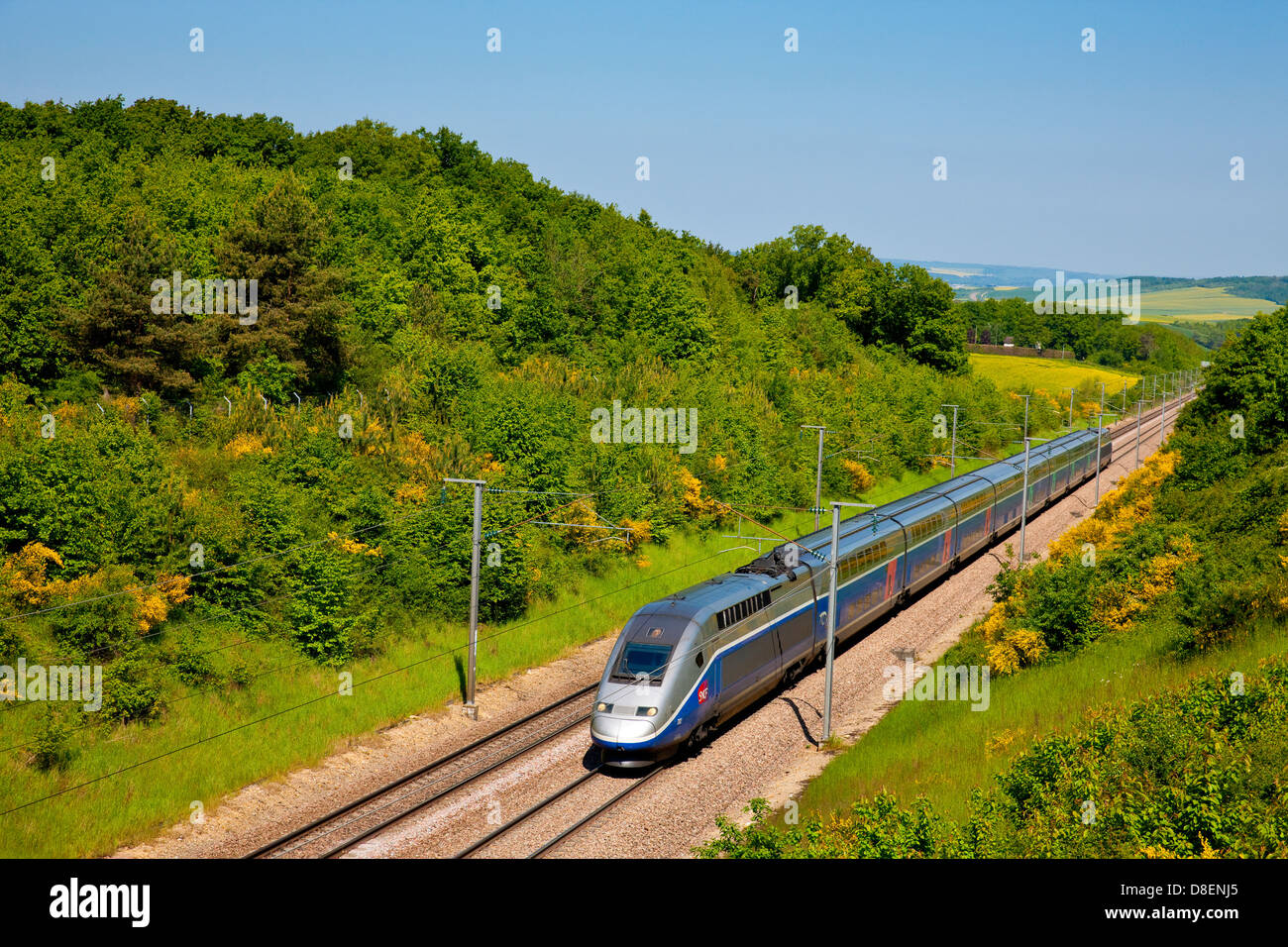 TGV Duplex ( French high-speed rail service ) in the LGV Sud-Est near Sens, France Stock Photo ...