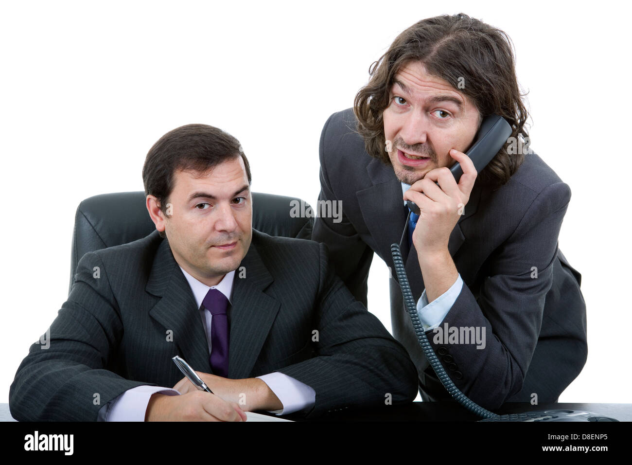 business team working at a desk, isolated on white Stock Photo - Alamy