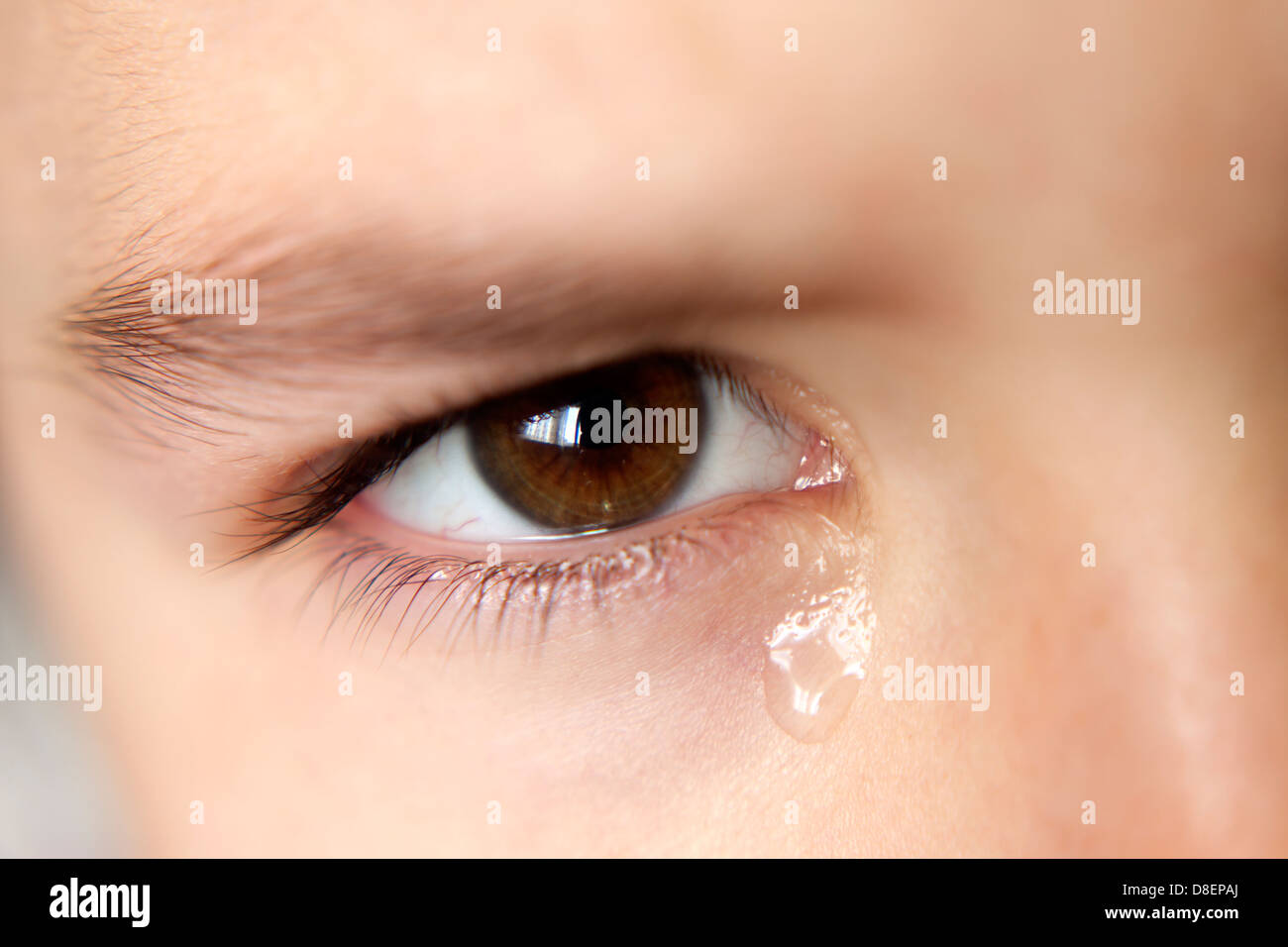 Crying little girl with tear closeup Stock Photo - Alamy