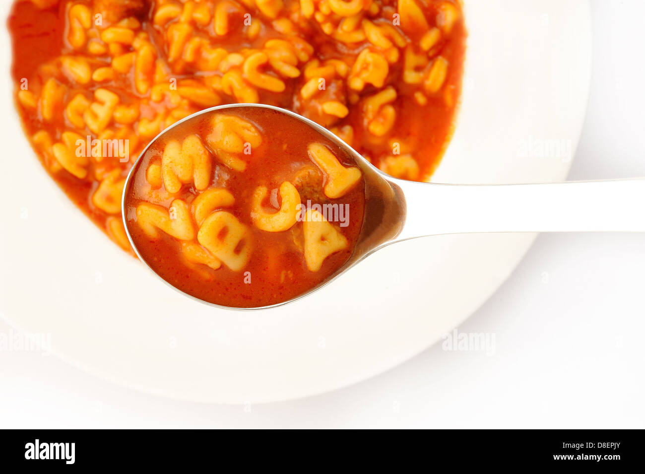Alphabetic pasta and Number pasta in tomato sauce Stock Photo - Alamy