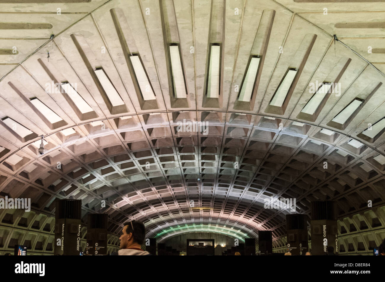 Departing train under intersection of ceiling vaults, Metro Center ...