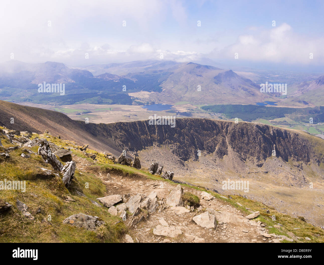 View south to Llechog and Rhyd Ddu from path on Bwlch Main on Mount ...