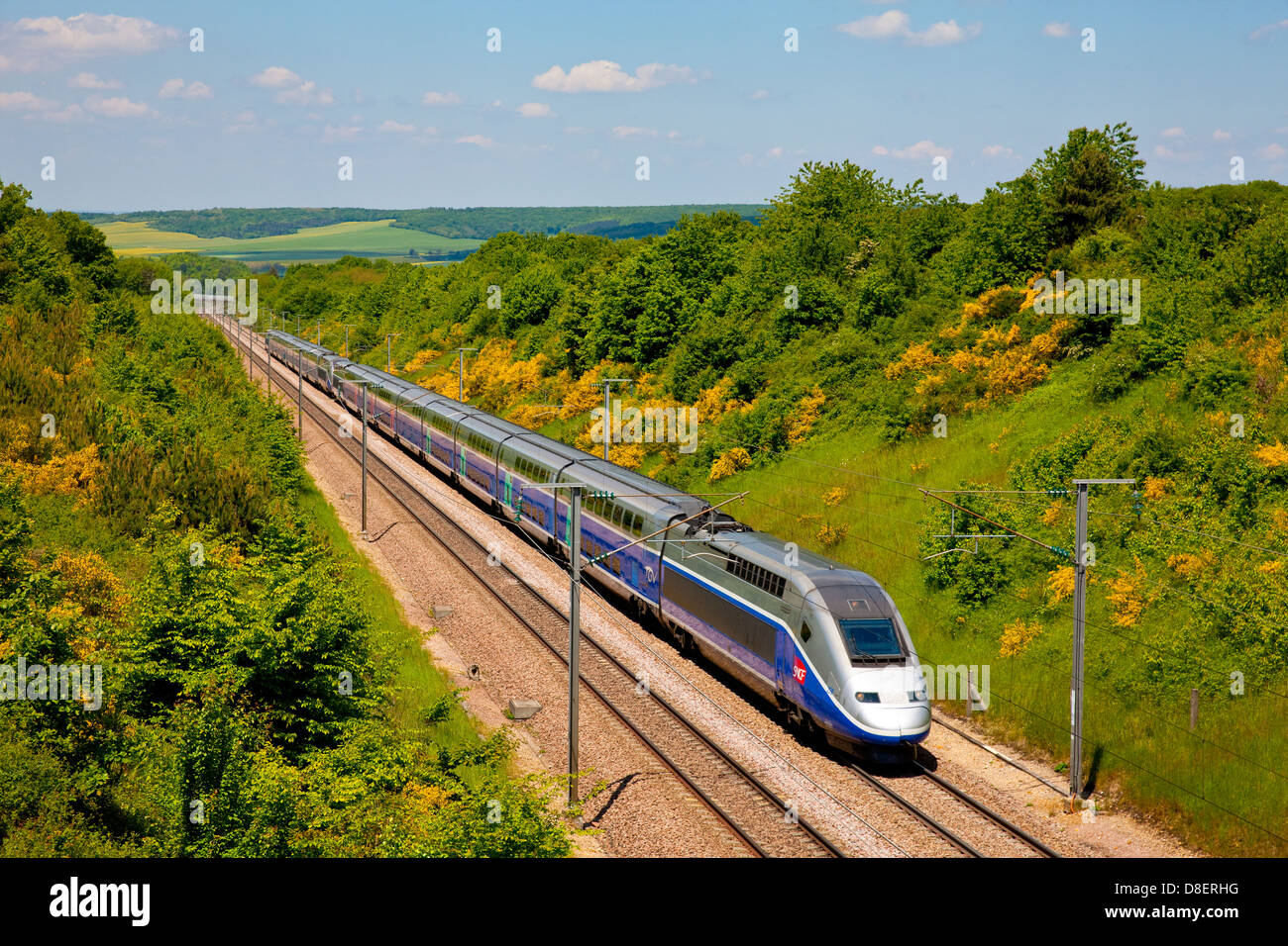 TGV Duplex ( French high-speed rail service ) in the LGV Sud-Est near Sens, France Stock Photo ...