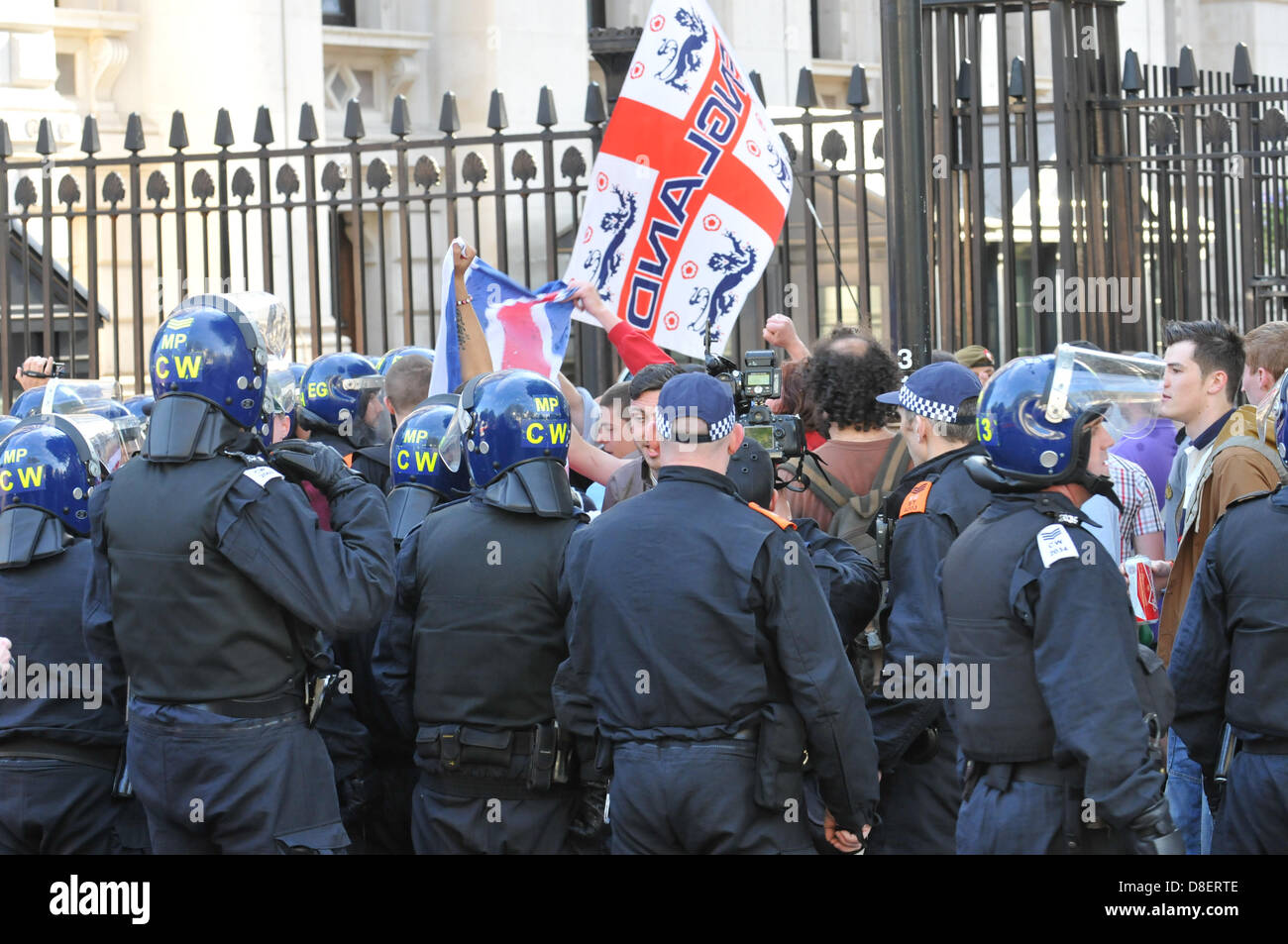 Whitehall, London, UK. 27th May 2013. The EDL are confronted by police ...
