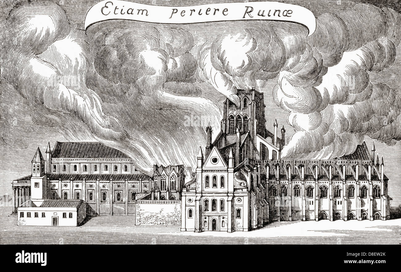 Old St. Paul's cathedral, London, England destroyed by fire in 1666 ...