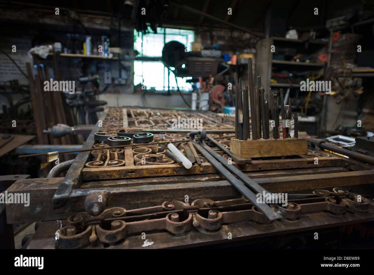 Wrought Iron gates awaiting repair Stock Photo - Alamy