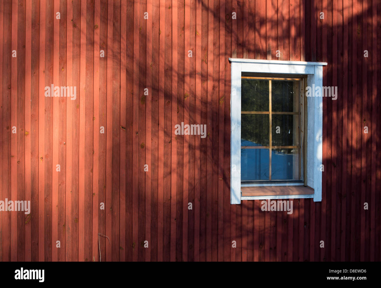 Red plank wall and isolated window , Finland Stock Photo - Alamy