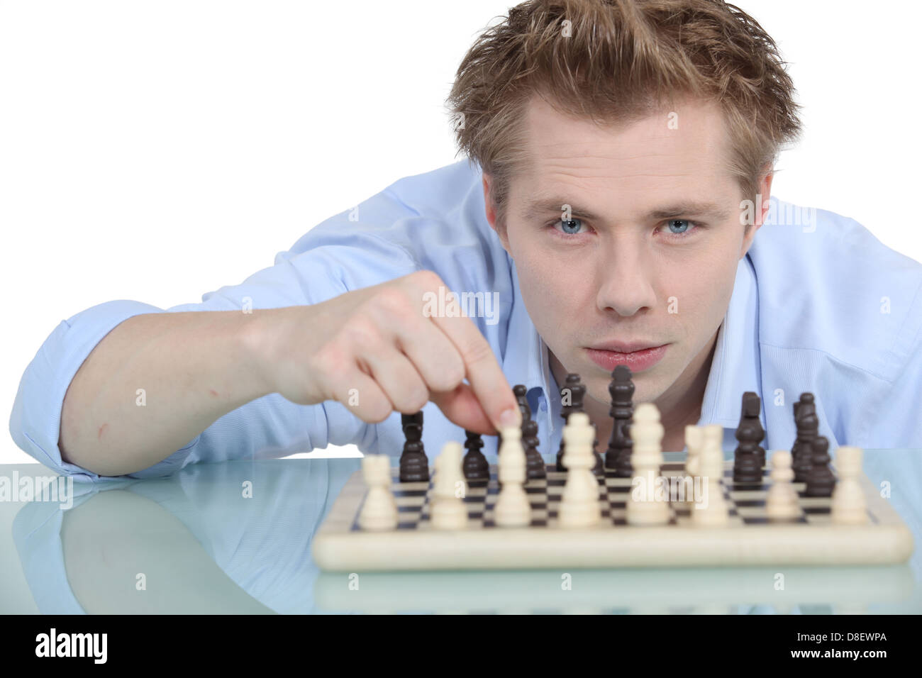 Man playing chess alone Stock Photo - Alamy
