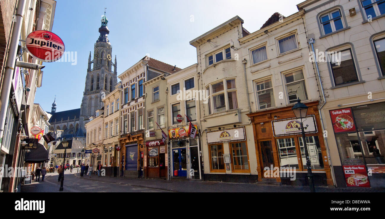 the Vismarktstraat fish market street in Breda, the Netherlands, one of ...