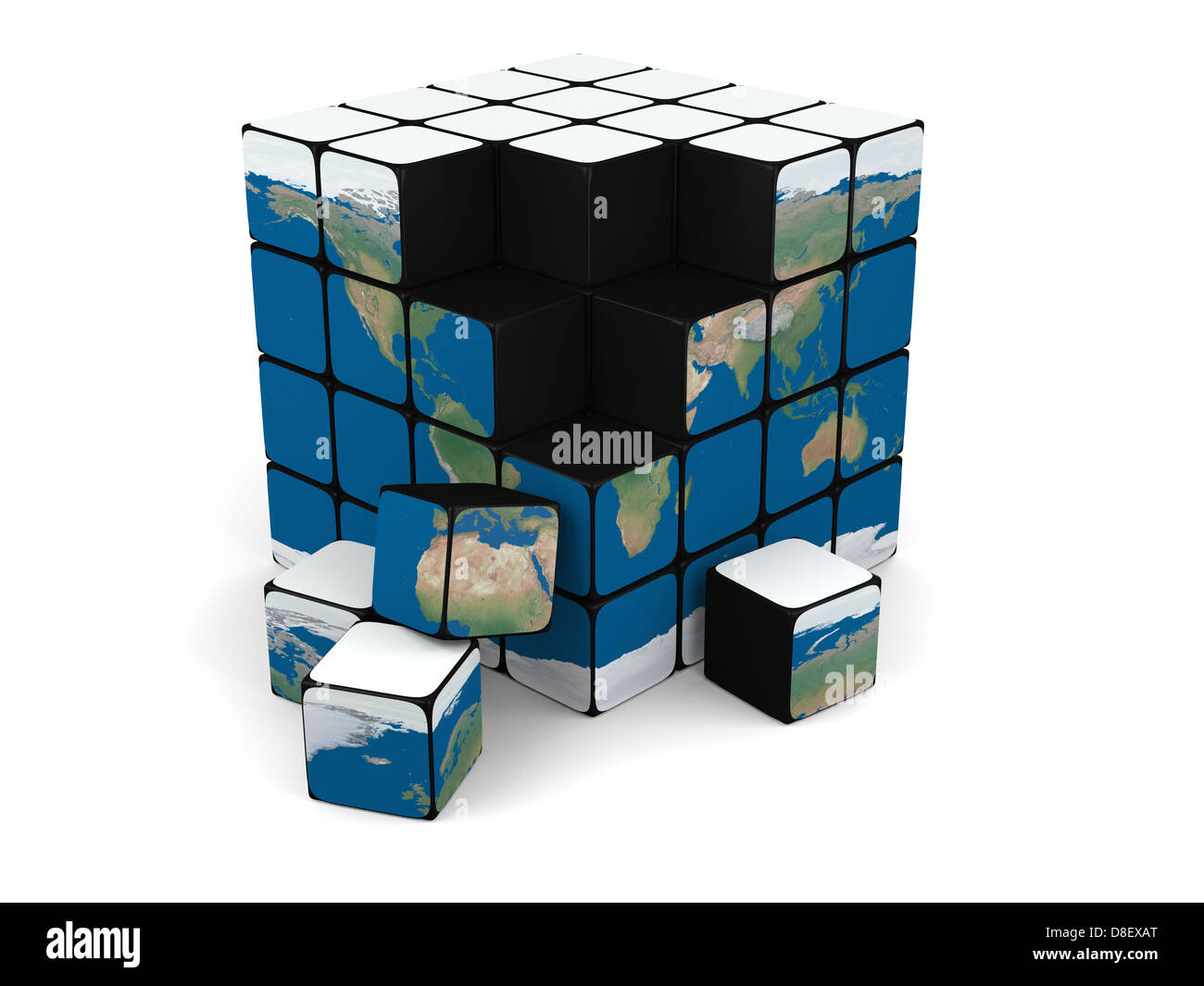 Concept of planet Earth made of cubes, isolated on white background ...