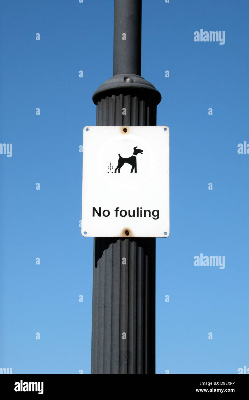 A worn out dog "No fouling" sign on a lamp post in London, UK. (There ...