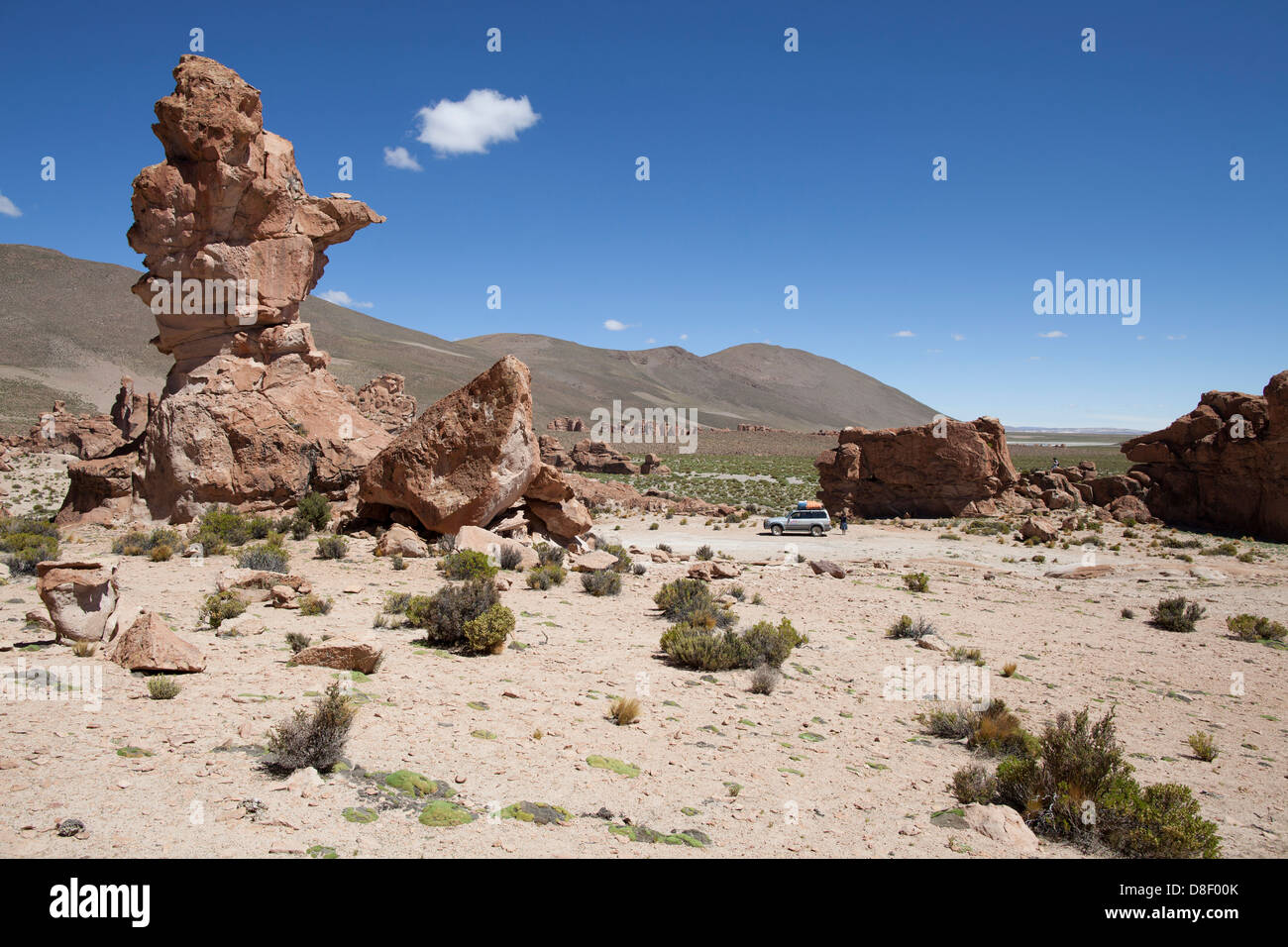 The dry arid landscape of the Bolivian Altiplano where it slopes down ...