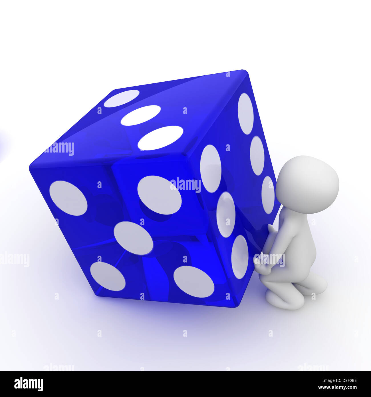 A 3d character tries to lift a six times as large cube like himself ...