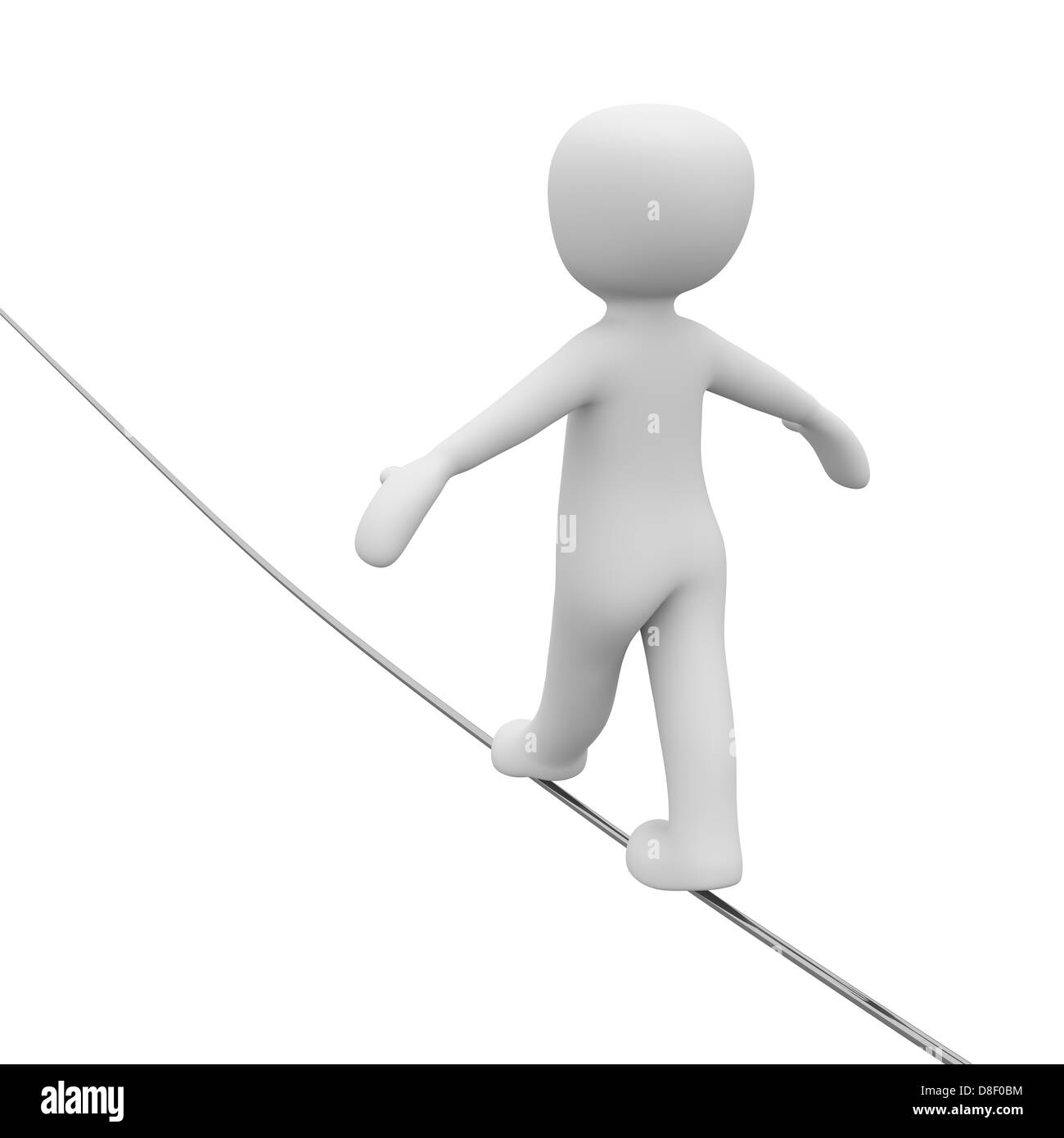 A 3D character balances carefully on a rope along Stock Photo - Alamy