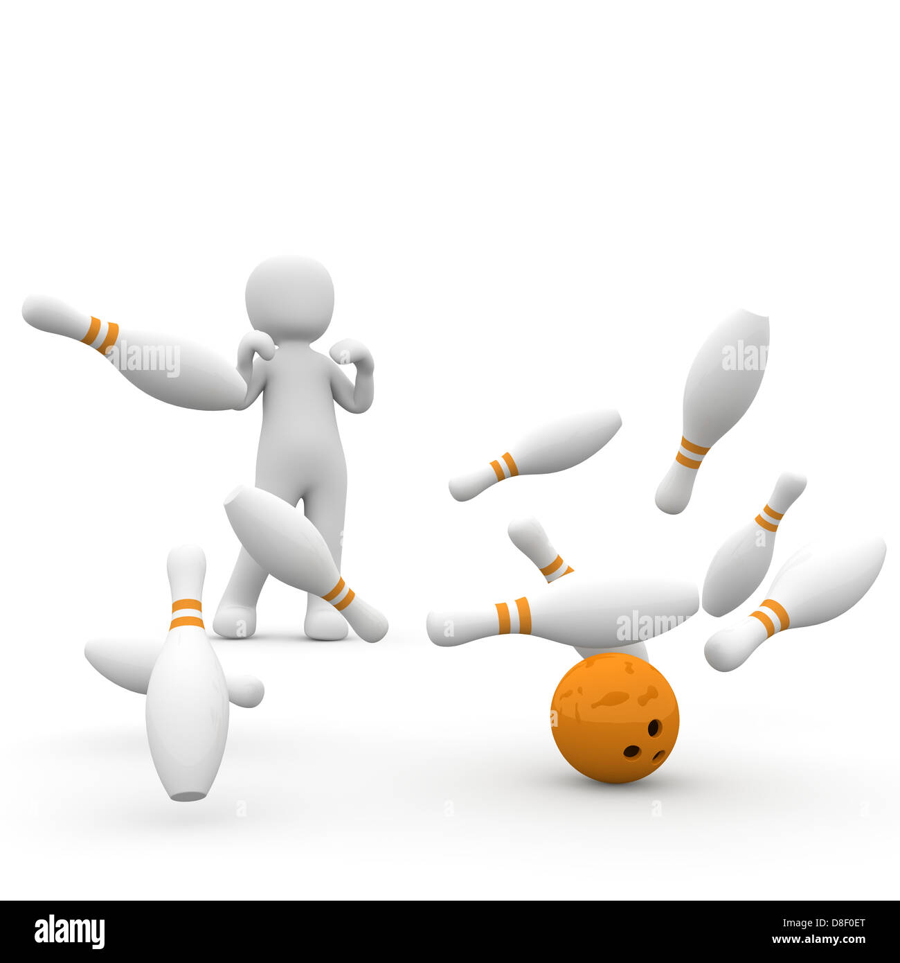 A successful 3D character throws all cone around the bowling Stock ...