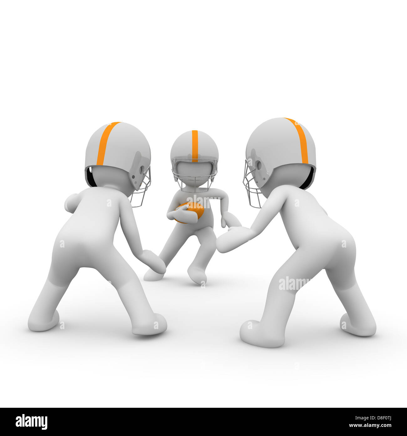 Three 3d characters play together in a threesome American football ...