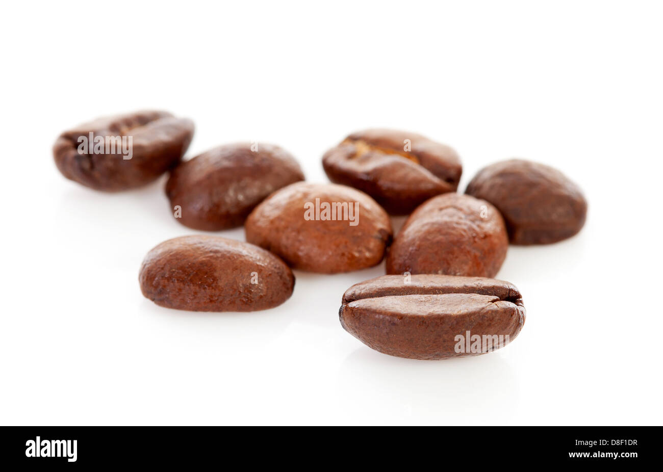 Couple of coffee beans in closeup over white background Stock Photo - Alamy