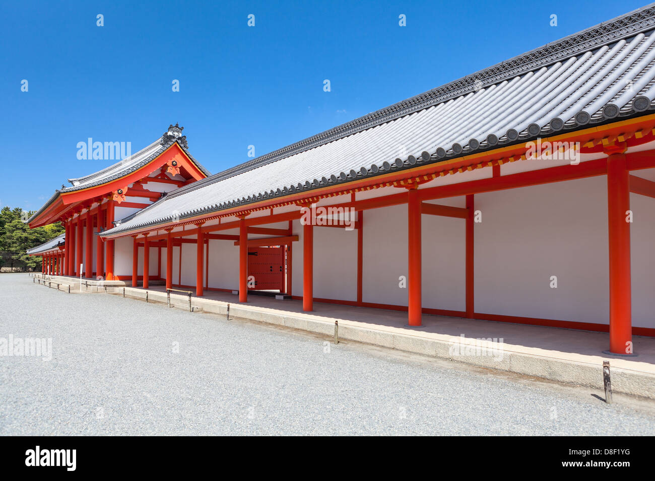 Orange Nikka-mon gate of the main building for ceremonies Shishinden in ...