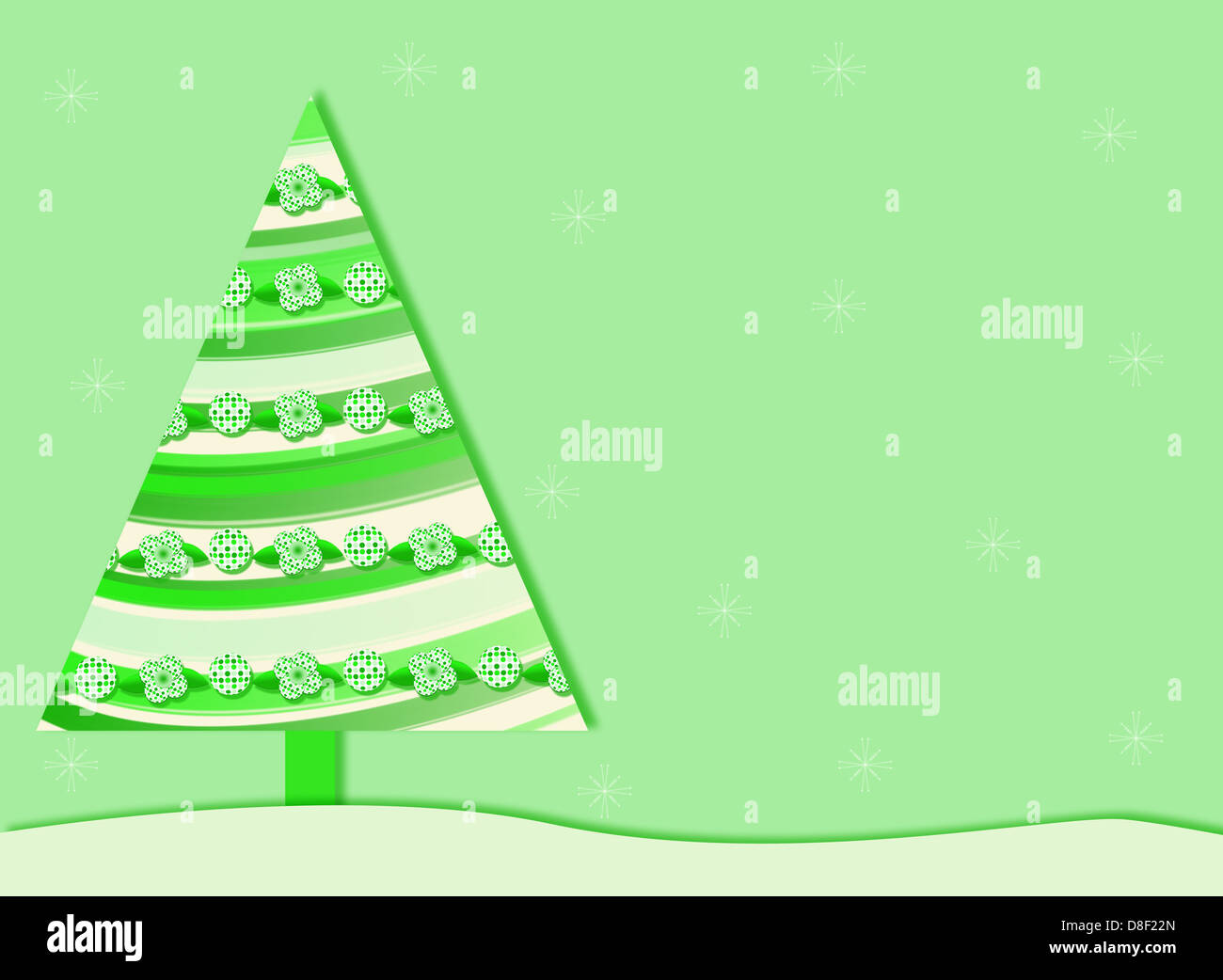 A green Christmas background with a retro Christmas tree and snowflakes ...