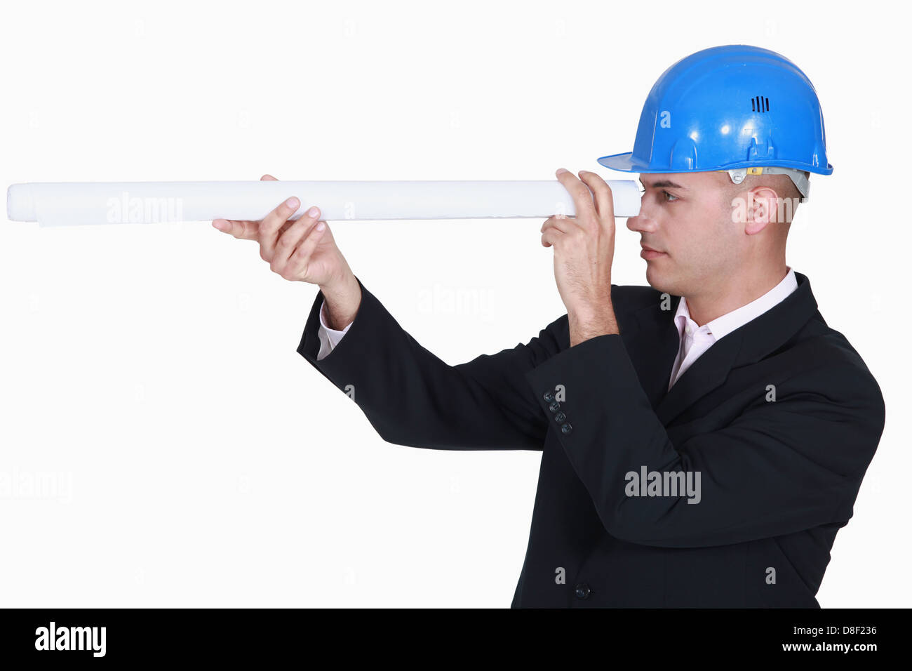 Architect looking through rolled-up plans Stock Photo - Alamy