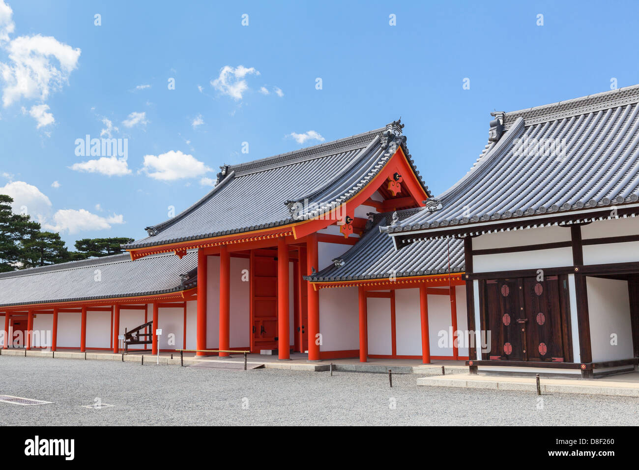 Out view of Nikka-mon-gate of main ceremonial hall Shishinden in Kyoto ...