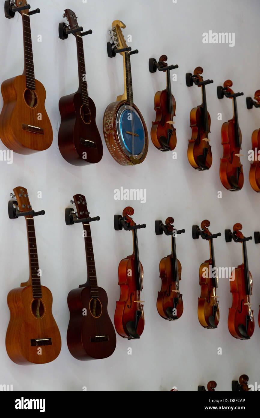 Guitars in a Shop for Music Instruments in Phnom Penh, Cambodia Stock ...