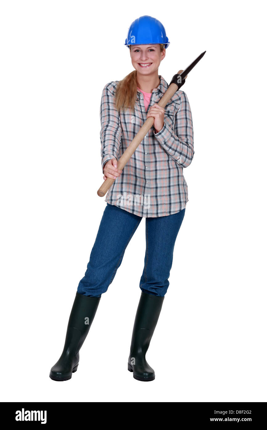 Woman holding axe over shoulder Stock Photo - Alamy