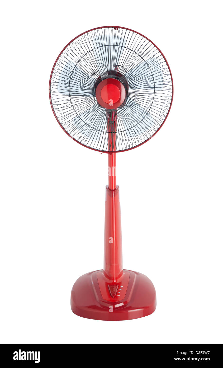 Red electric fan isolated on white background Stock Photo - Alamy