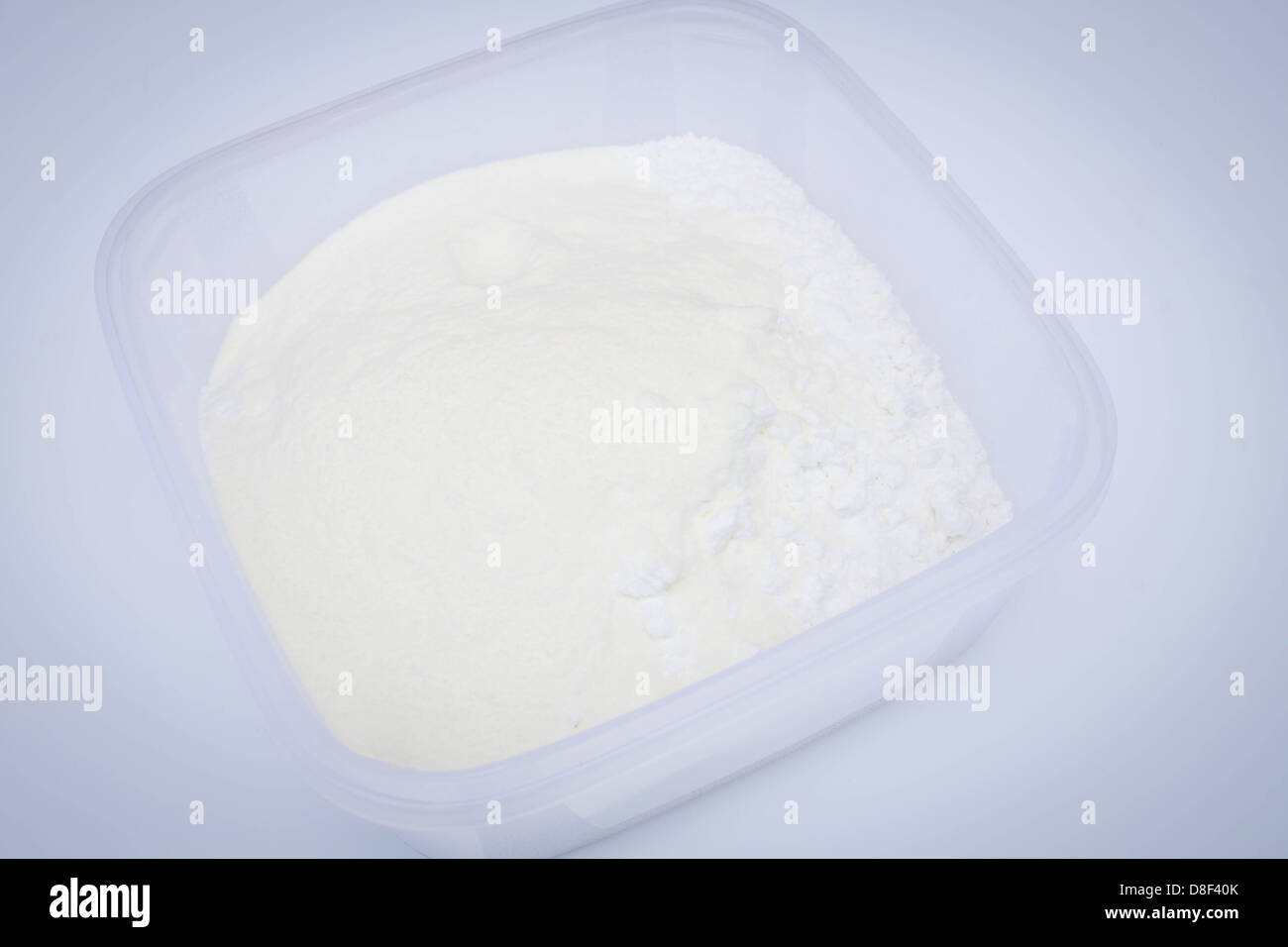Bakery mix flour measured in plastic box Stock Photo - Alamy