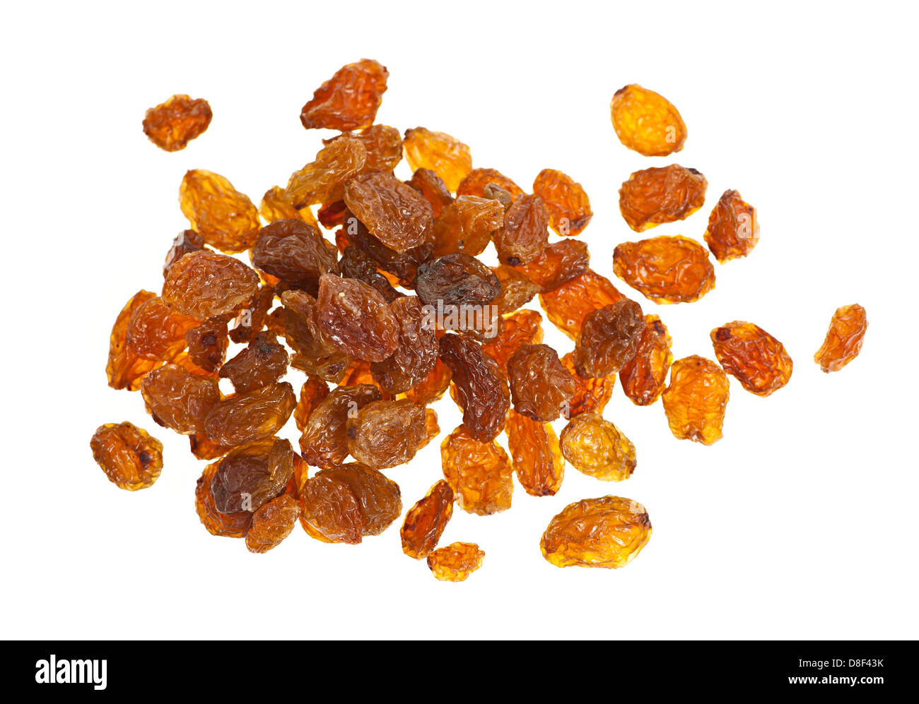 Heap of yellow sultana raisins isolated on white background Stock Photo ...
