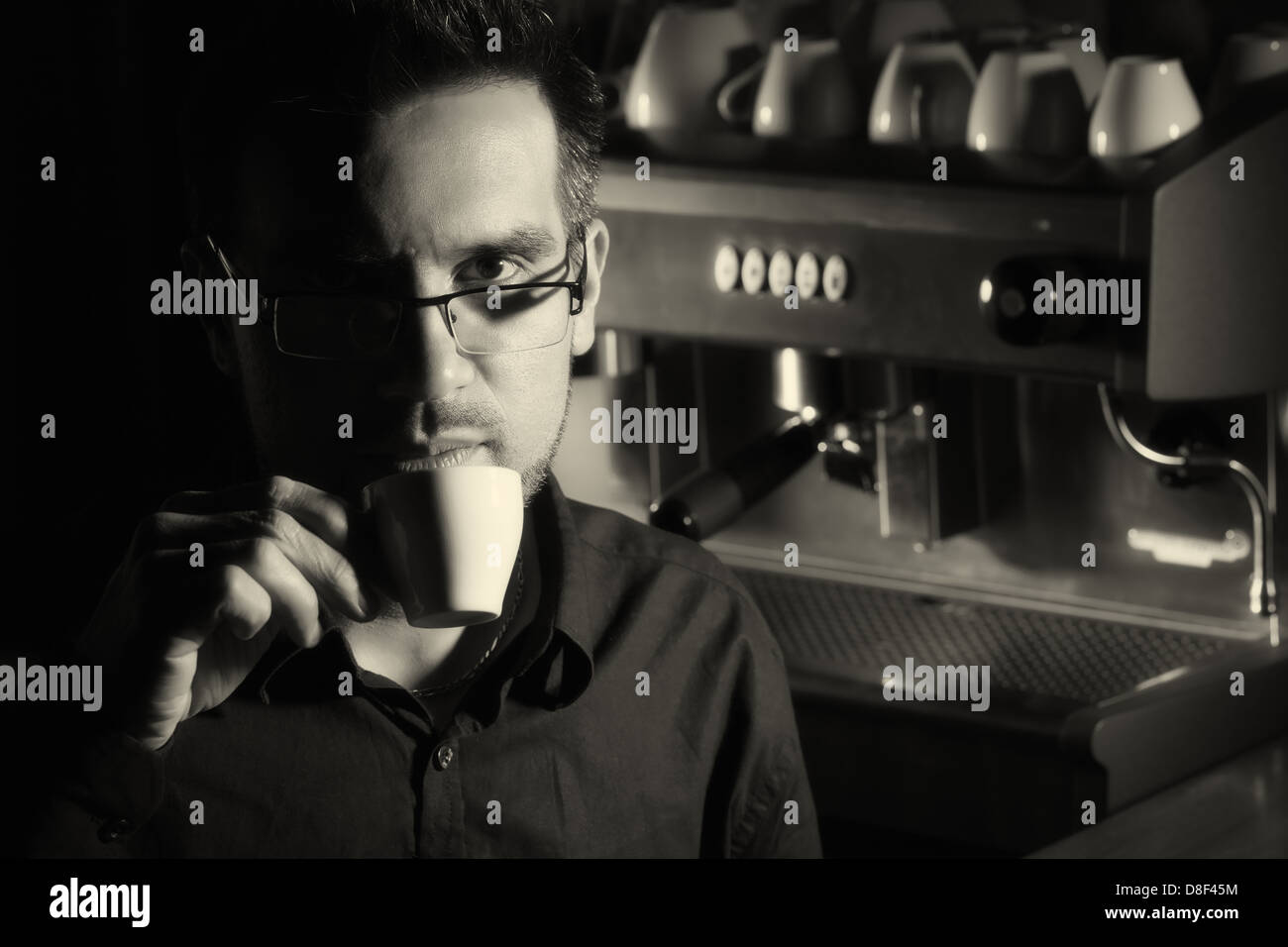 Coffee Sommelier Tasting Espresso Cup High Contrast Monochrome Images ...