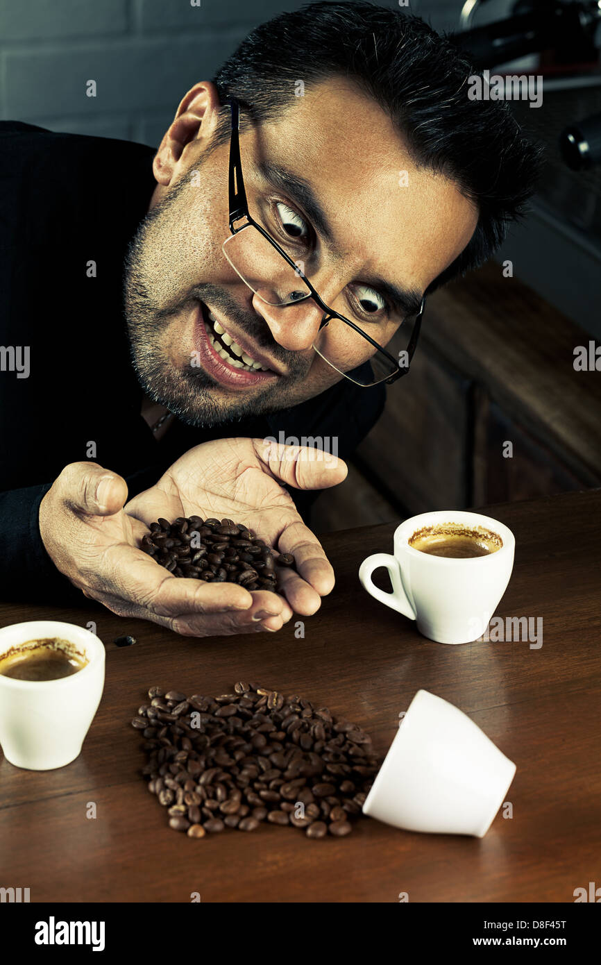 Coffee Sommelier In A Fun Pose Over Processing To Exaggerate The Crazy ...