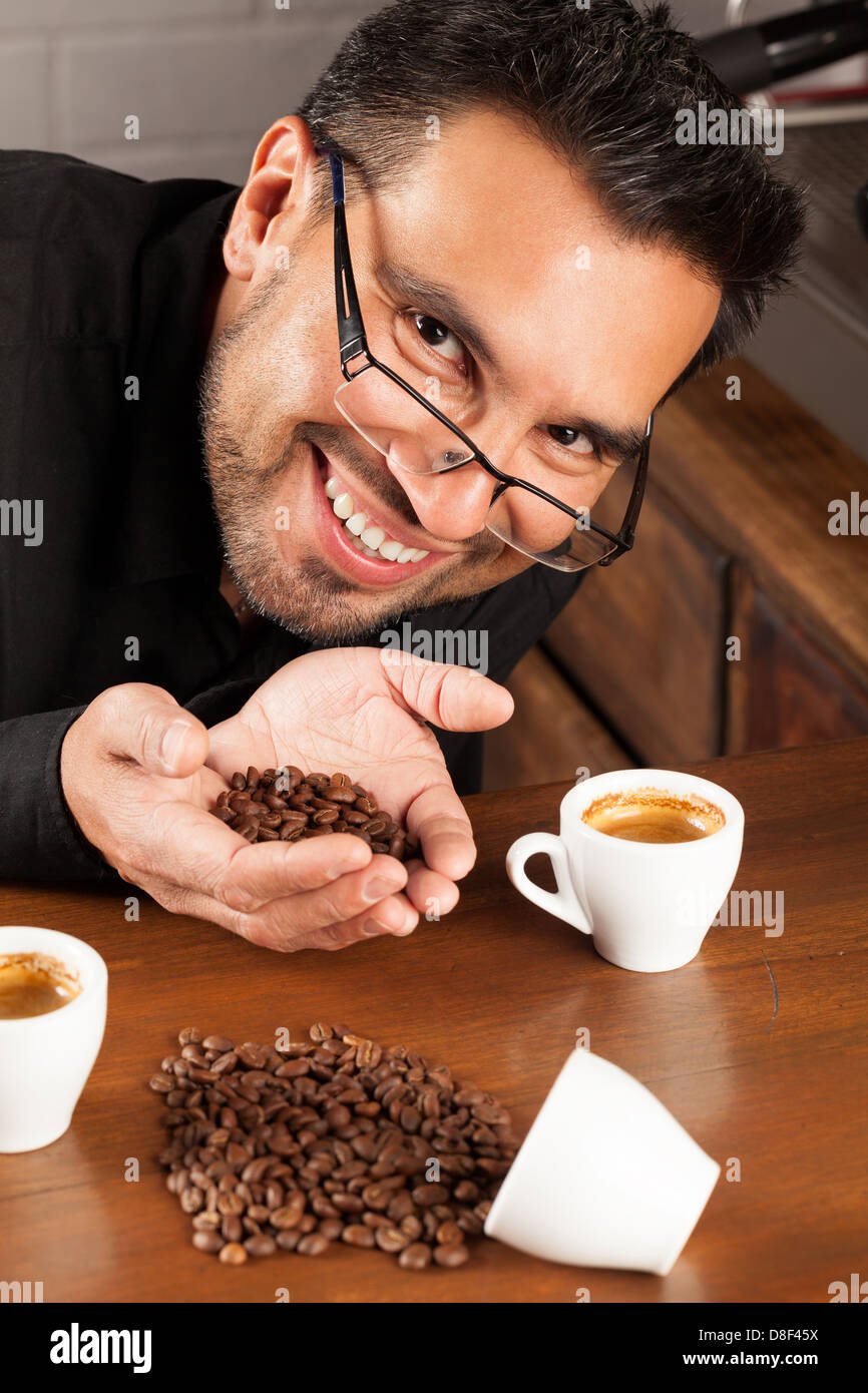 Coffee Sommelier Happy With His Roasting Recipe Stock Photo - Alamy