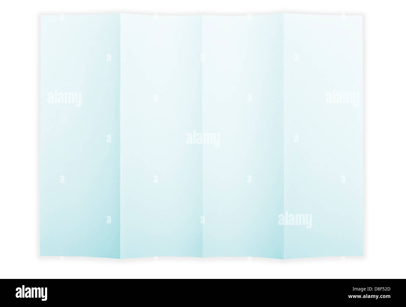 Blue paper sheet folded in 4 quarters isolated over a white background ...